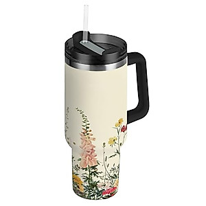FRCSDIY Beautiful Flowers Insulated Tumbler with Handle and Straw Lid,30oz Leakproof Stainless Steel Cup BPA-Free Water Bottle