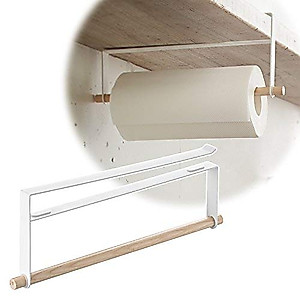 YAMAZAKI Home Under Shelf Paper Towel Holder-Cabinet Rack for Kitchen | Steel + Wood | Undershelf Solution, One Size, White