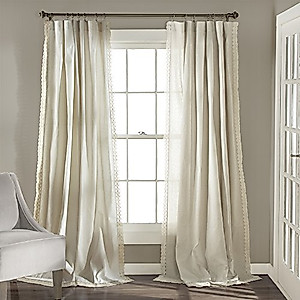 Lush Decor Rosalie Farmhouse Window Curtains Rustic Style Panel Set for Living, Dining Room Bedroom (Pair), 54"W x 108"L, Ivory