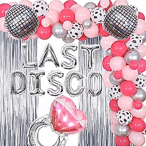 Last Disco Bachelorette Party Balloon Garland Arch Kit Silver and Pink Tinsel and Disco Ball Balloon for Nashville Western Disco Cowgirl Bachelorette Party Decoration, Bridal Shower