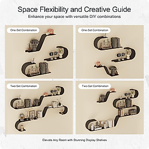 BUTUNITA Black Floating Shelves Set of 3, Black Metal Wall Decor, Unique Wall Mounted Floating Shelf, Modern Long Wall Shelf, Black Large Wall Shelves for Bedroom, Bathroom, Living Room