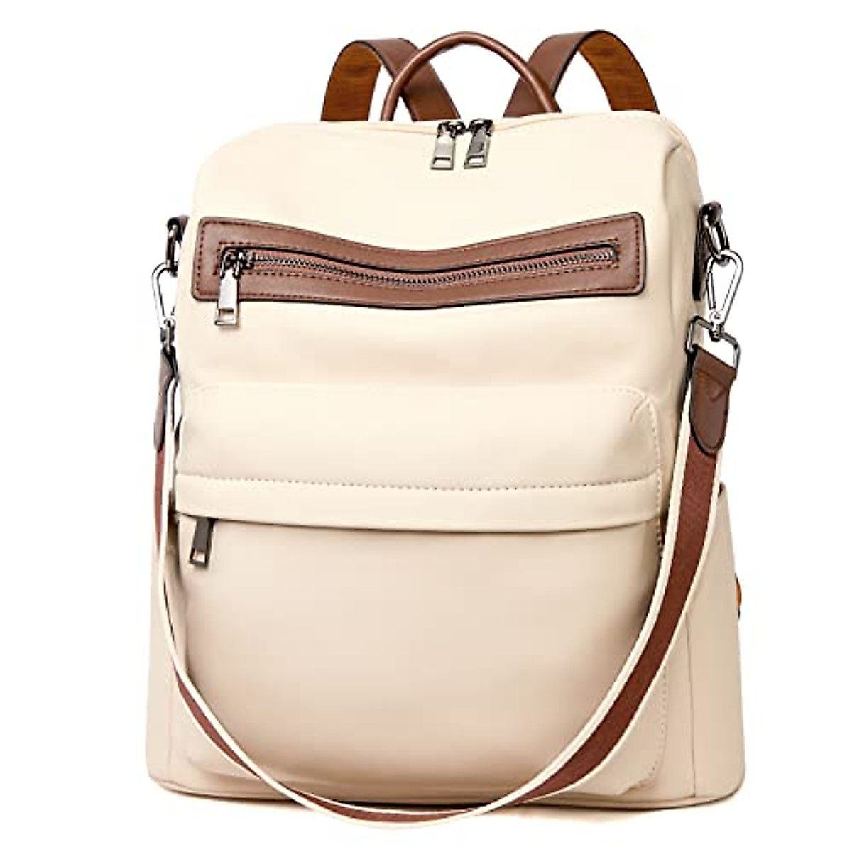 BROMEN Backpack for Women Convertible Purse Bookbag Purses Fashion Leather Travel Bags Beige Brown