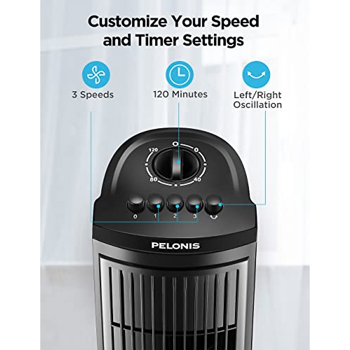 PELONIS 30 Inch Oscillating Tower Fan with 3 Speed Settings and Auto-off Timer, Standing Fan PFT28A2BBB, Black