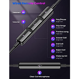 iMangoo for Apple Headphones Magnetic HiFi Stereo Bass Wired Earbuds MFi Certified Headset Lightning Earphones with Microphone Volume Control for iPhone 14 Plus 13 Pro Max 12 Mini 11 10 XS XR Purple
