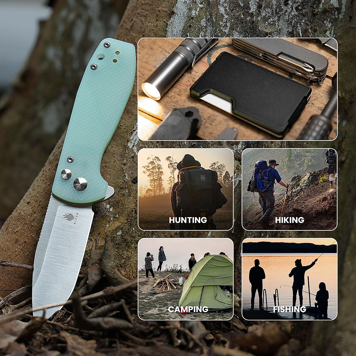 Kizer Amicus EDC Knife, 2.95 Inches Satin 9Cr18MoV Steel Blade Knife, G10 Handle Pocket Knife with Reversible Deep Carry Clip L3002A2, Natural