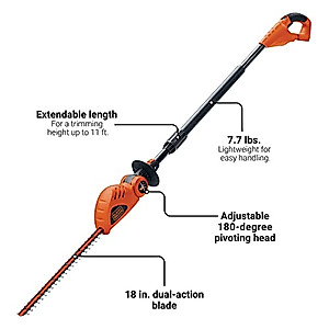 BLACK+DECKER 20V MAX* POWERCONNECT 18 in. Cordless Pole Hedge Trimmer, Tool Only (LPHT120B)