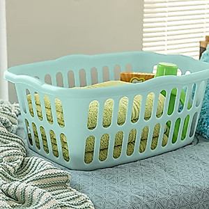 Sterilite 12459412 1.5 Bushel/53 Liter Rectangular Laundry Basket, White & Aqua Chrome, Assorted, 12-Pack , Green