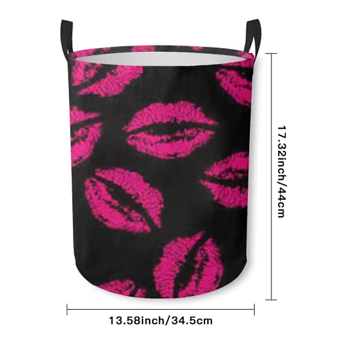 Purple Lips on Black Laundry Hamper Basket Bucket Foldable Dirty Clothes Bag Waterproof Fabric Washing Bin Toy Storage with Handles for Bathroom Bedroom