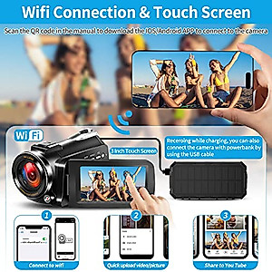 4K Video Camera Camcorders 30MP Ultra HD Infrared Night Vision Wifi Vlogging Camera for YouTube 30X Digital Zoom Touch Screen Camera Recorder with Wide-Angle Lens,32GB SD card、Infrared Flashlight