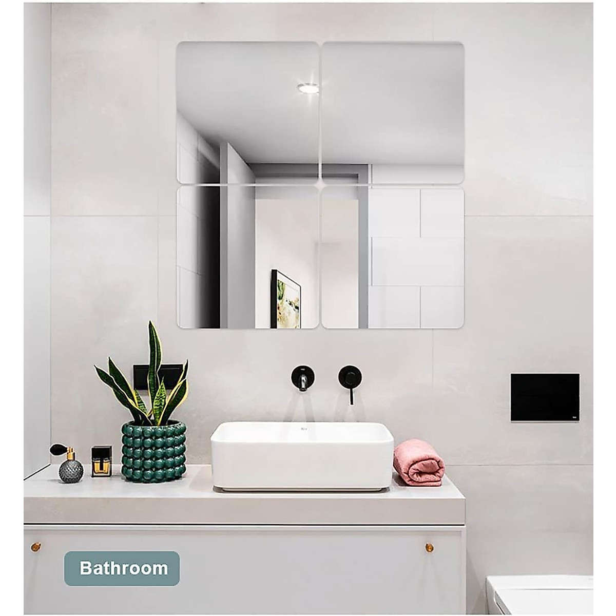 OBIOZZ Bedroom Floor Standing Mirror 11.8 Inch Full Length Mirror with Acrylic 4Pcs Frameless Wall-Mounted Mirror Hanging Door Mirror for Makeup Mirror Vanity Bedroom, Living Room