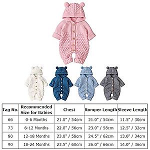 OBEEII Infant Baby Boy Girl Knitted Hoodie Bear Ear Hooded Jumpsuit Overalls Bodysuit Deep Blue 0-6 Months