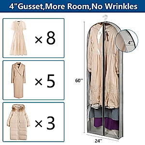 Belinlen 3 Pack 60" Long Garment Bags for Hanging Clothes Storage, Clear Moth Proof Suits Covers with 4" Gussets for Closet Storage Travel, Plastic Protector for Dress Gowns, Coats, Suit, Down Jacket