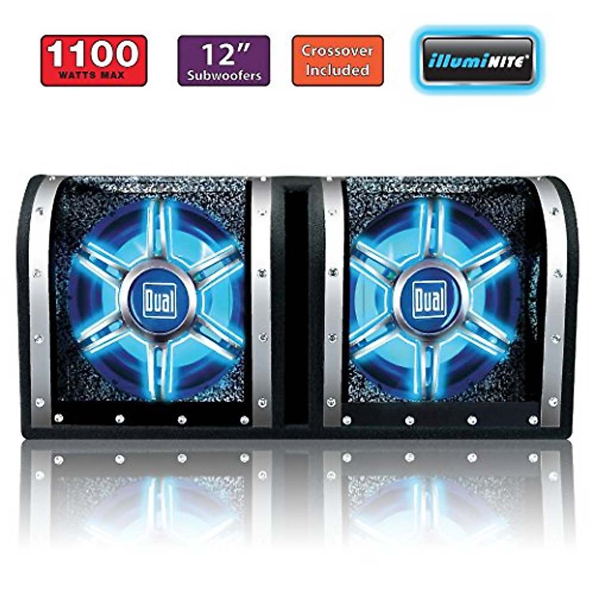 Dual Electronics BP1204 High Performance 12 inch Car Audio Subwoofer in a Tuned Bandpass Enclosure with Blue illumiNITE LED illumination and Plexiglass Viewing Windows and 1,100 Watts of Peak Power