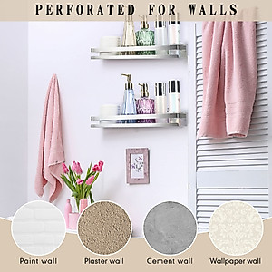 Lallisa 2 Pieces Stainless Steel Shelf Bathroom Shower Floating Shelves Wall Mounted Shower Caddy Basket Shelf Storage Organizer Shelves for Bathroom, Kitchen, Living Room (Silver,15.75 Inch/ 40 cm)