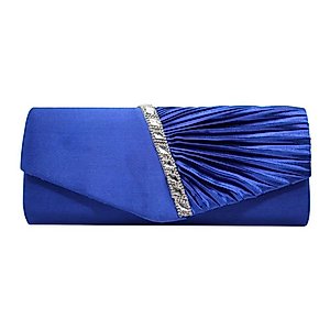 Hi-Q Women's Pleated Wedding Crystal Evening Clutch Handbags Wedding Party Clutch Purse (Sapphire blue)
