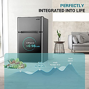 EUHOMY Mini Fridge with Freezer, 3.2 Cu.Ft Mini refrigerator with freezer, Dorm fridge with freezer 2 door For Bedroom/Dorm/Apartment/Office - Food Storage or Cooling Drinks(Black).
