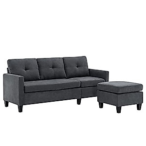 Devion Furniture Enzo Linen Sectional Sofa, Dark Gray