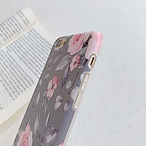 iPhone 6 Plus / 6s Plus Case for Women & Girls, YeLoveHaw Flexible Soft Slim Fit Full-around Protective Cute Phone Case Cover with Floral and Purple Gray Leaves for iPhone 6Plus / 6sPlus(Pink Flowers)