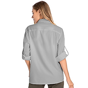 Women's UPF 50 Long Sleeve Sun Protection Shirts Quick Dry Outdoor Fishing Hiking Travel Shirt (5019 Grey, Small)