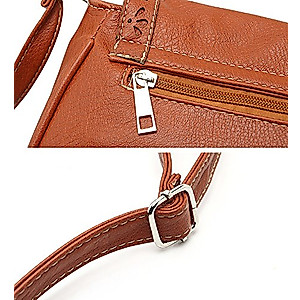 Women's PU Hollow Shoulder Bag Crossbody Bag Front Belt Messenger Bag Red