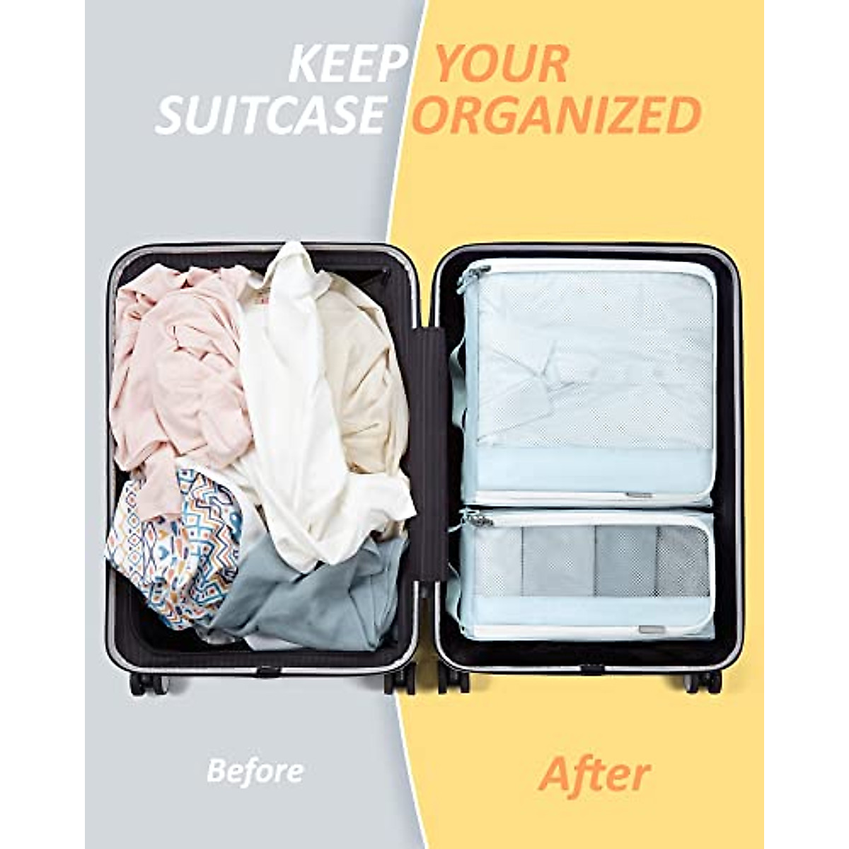 Packing Cubes for Suitcases, BAGSMART 7 Set Packing Cubes for Travel Essentials, Lightweight Luggage Suitcase Organizer Bags Set with Shoe Bag, Keep Shape Travel Cubes for Packing