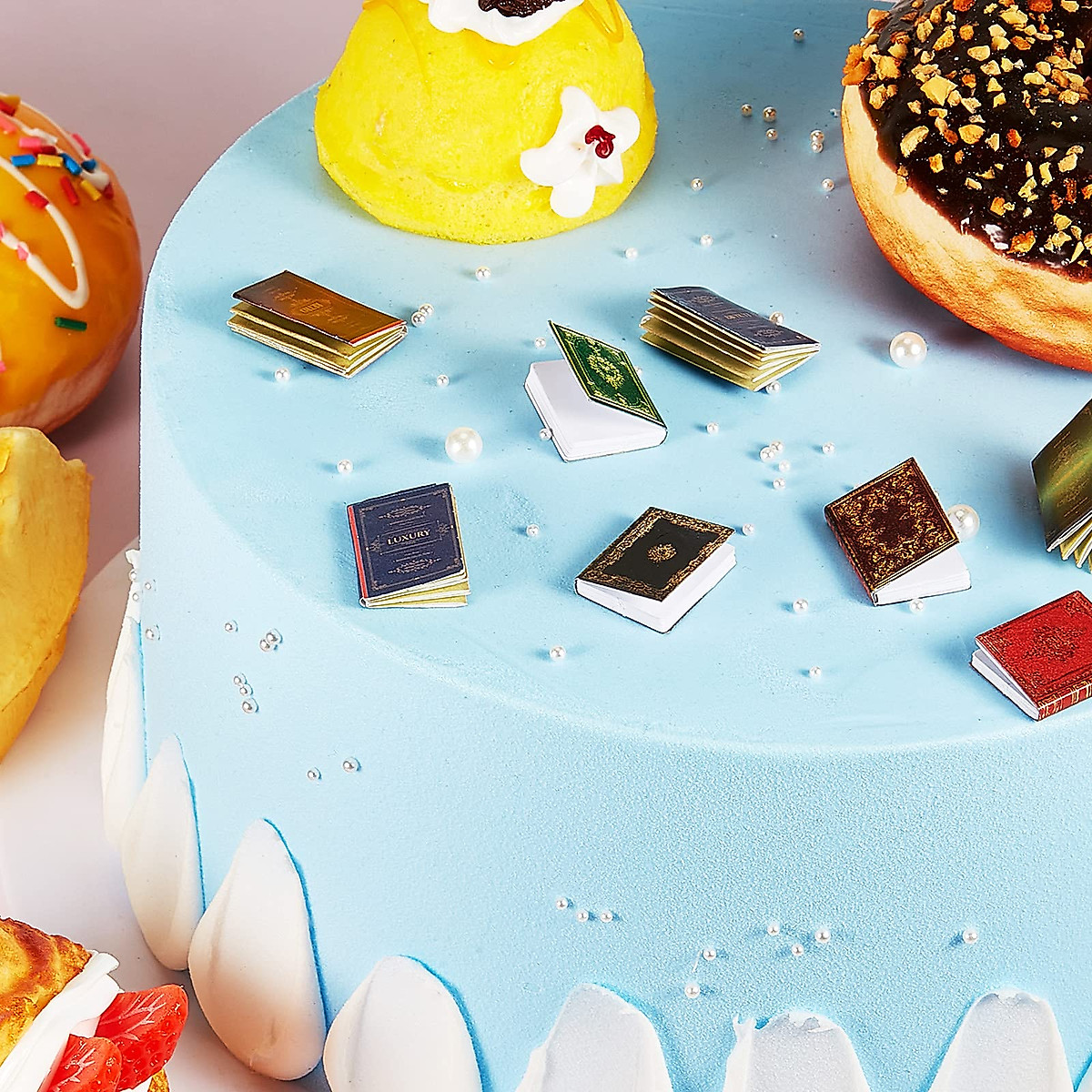 Skylety 24 Pieces 1:12 Scale Miniatures Dollhouse Books Assorted Miniatures Dollhouse Accessories Small Books Decoration Accessories Doll Toy Supplies(Printed Style)