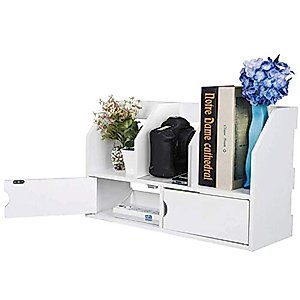 Bookshelf 2 Layer Desktop Bookshelves Countertop Display Shelves 3 Compartment Classification Bookshelf Wood Display Shelf Book Racks for Office Home (Color : White)