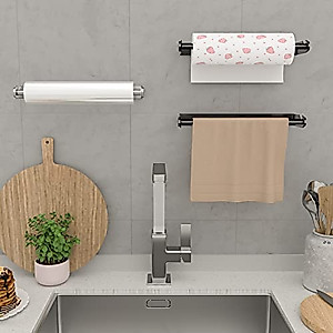 JUTOROSY Paper Towel Holder Under Cabinet for Kitchen, Wall Mount Paper Towel Holder Self-Adhesive or Drilling, Paper Roll Holder Paper Towel Rack for Kitchen, Bathroom, Pantry, Sink, Black