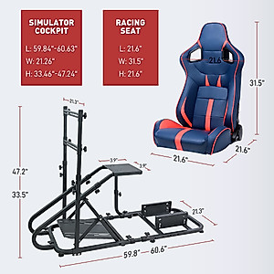 WTRAVEL Racing Simulator Cockpit with Adjustable Wheel Stand and Racing Seat for All Logitech G920|G25|G27|G29| Thrustmaster | Compatible with Xbox One, PS4, PC Platforms (Blue+Red)