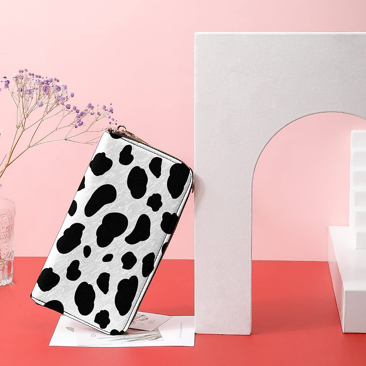 Qwalnely Cow Print Wallet PU Leather Purse Phone Credit Card Storage Purse for Women Adults