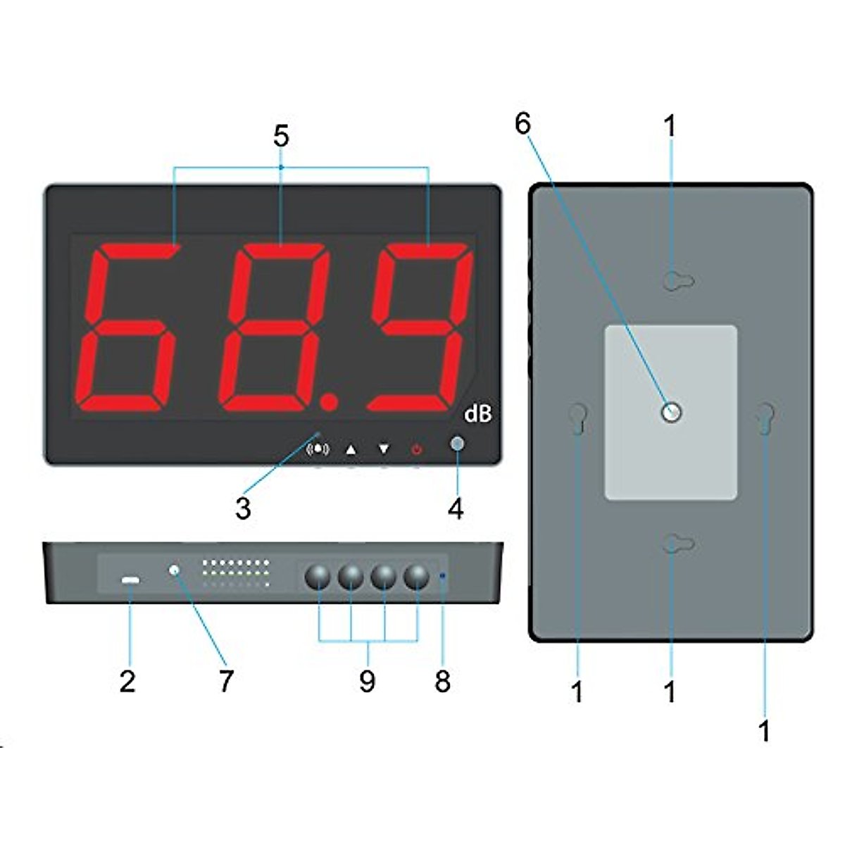 SNDWAY SW-525A 30-130dB Digital Sound Level Meter with Large LCD Display Noise Meter Decibel Wall Mounted Hanging (525A)