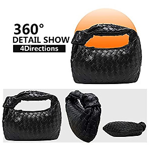 Qiayime Women Knoted Woven Handbag Fashion Ladies Soft PU Leather Handmade Hobo Shoulder Bag Purse Woven Clutch Dumpling Bag (black)