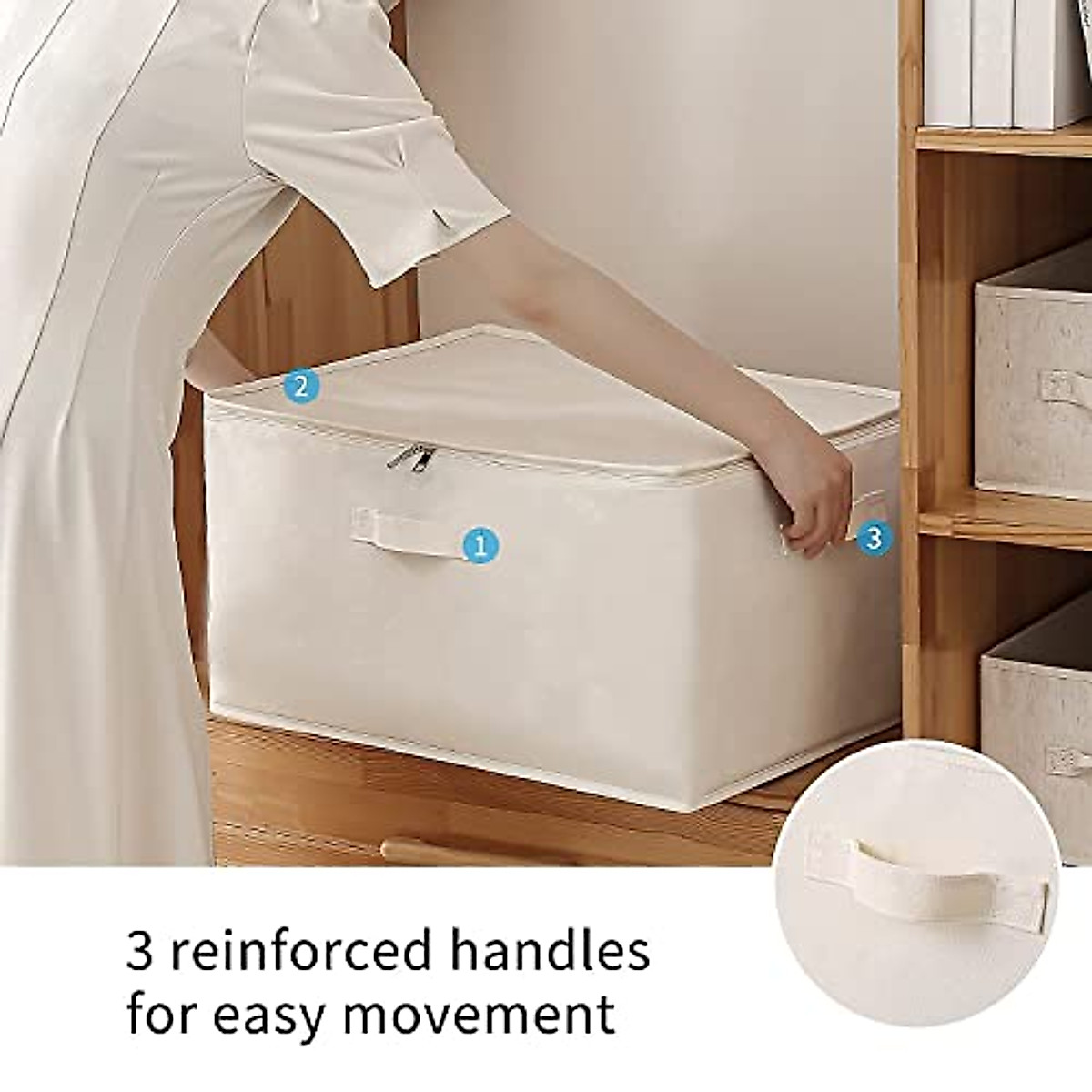 Vailando Large Canvas Comforter Storage Bags Closet Organizer for Clothes Sweater Clothes Organizer with Dual Zipper Three Carrying Handles for Blanket Closet Storage Container 1 Pack