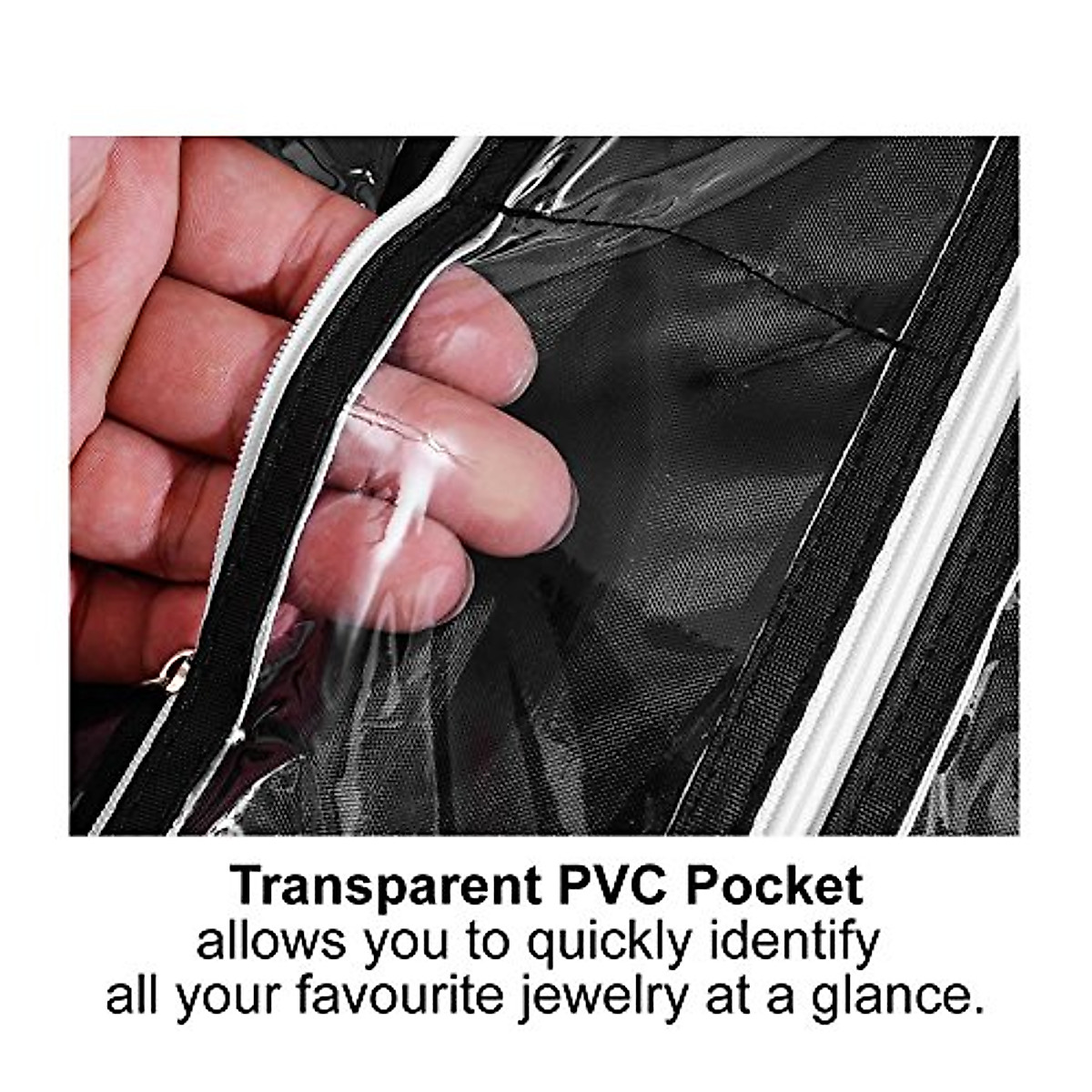 56 Pockets Large Zippered Dual Sided Jewelry Hanging Organizer Necklace Earrings Bracelets Rings Accessories Storage Bag Wall Mounted Door Cabinet Hanger Holder Clear Pouch Display Foldable for Travel