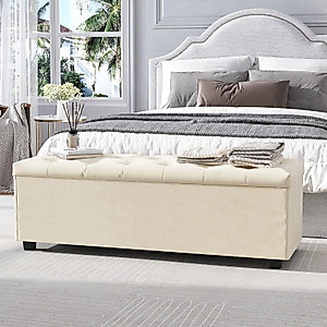 Apicizon Storage Ottoman Bench, Ottoman with Storage for Bedroom, 46" End of Storage Bench with a Robust Steel Frame, for Entryway, Living Room, Off-White
