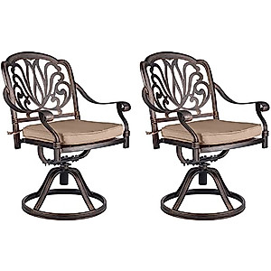 LEISU 2 Piece Cast Aluminum Bistro Dining Chair Outdoor Bistro Chairs with Khaki Cushions for Home Patio Garden Deck (2 Swivel Rocker)