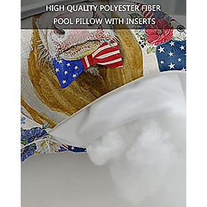 Recliner Head Pillow Ledge Loungers Chair Pillows with Insert Independence Day USA Flag Cow Poppies Linen Lumbar Pillow with Adjustable Strap Outdoor Waterproof Patio Pillows for Beach Pool, 2 PCS