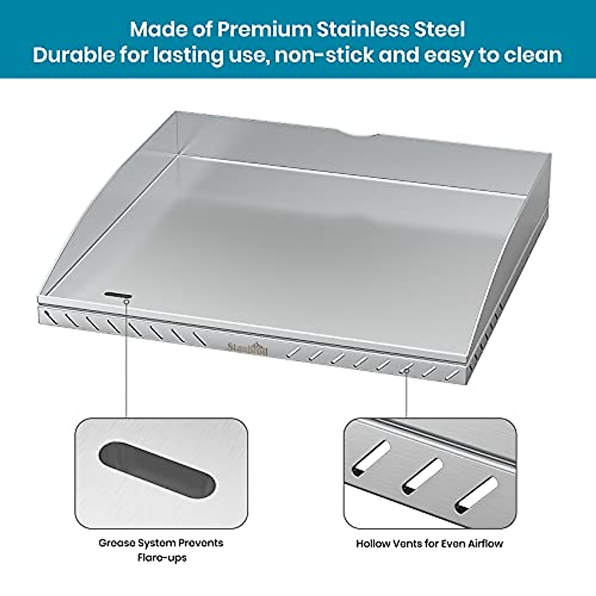 Stanbroil Stainless Steel Flat Top Gas Grill Griddle for Blackstone Portable Propane Fueled Grill - 17 Inches
