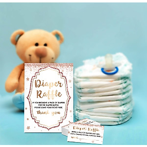 Diaper Raffle Baby Shower Game Set(1 Standing Sign + 50 Guessing Cards), A Little Princess Diaper Raffle Tickets for Baby Shower, Pink and Gold Baby Shower Party Favor Decor - B13