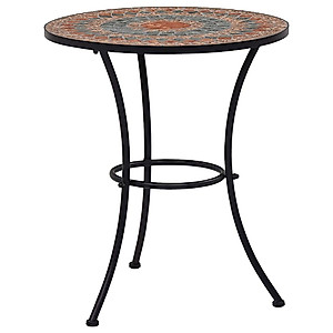 CUMYZO Round Mosaic Bistro Tables,Ceramic Table Top Metal Frame for Porch Beach Patio Garden Balcony Poolside,Plant Stand 23.6" x 27.6" Orange/Gray