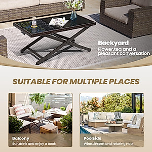 JOINHOM Patio Coffee Table Height Adjustable - Outdoor Coffee Side Table with Waterproof, Rust-Proof, Patio Tables Rectangle Coffee Tables Fit with Patio Conversation Set, Dark Brown