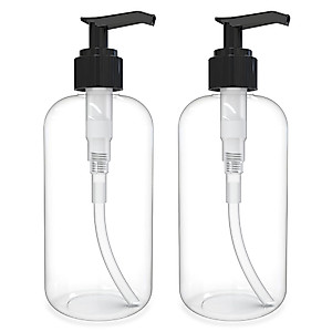 BRIGHTFROM Empty Lotion Pump Bottles 8 Oz, Refillable Plastic Containers, BPA-Free PETE1, Clear, Great for - Soap, Shampoo, Lotions, Liquid Body Soap, Creams and Massage Oil's (Pack of 2, Black)
