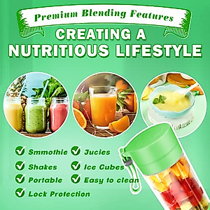 Portable Blender for Smoothies and Shakes,USB Rechargeable with 6 Stainless Steel Blades,Mini Blender with One Touche Operation,Made with BPA-free Material,Handheld Personal Size Blender for Kitchen,Travel and Sport