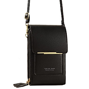 HOPSOOKEN Womens RIFD Small Crossbody Cell phone Purse Wallet Roomy Shoulder Bags (sblack)