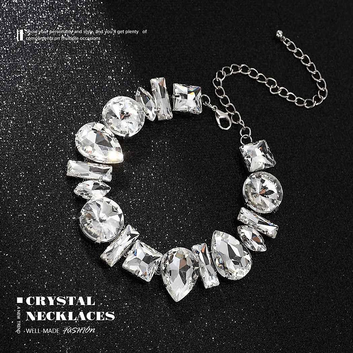 JEAIRTS Rhinestone Choker Necklace Sparkly Crystal Choker Statement Prom Necklaces for Women(1-Silver)