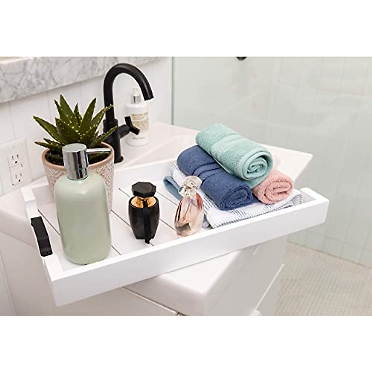 Bamboo Land- Large Wooden Serving Tray, 20”X12’’, White, Bamboo Tray, Bamboo Serving Tray, Wooden Trays for Food, Bed Tray Decor, Drink Tray, Serving Tray Wood, Wooden Tray with Handles