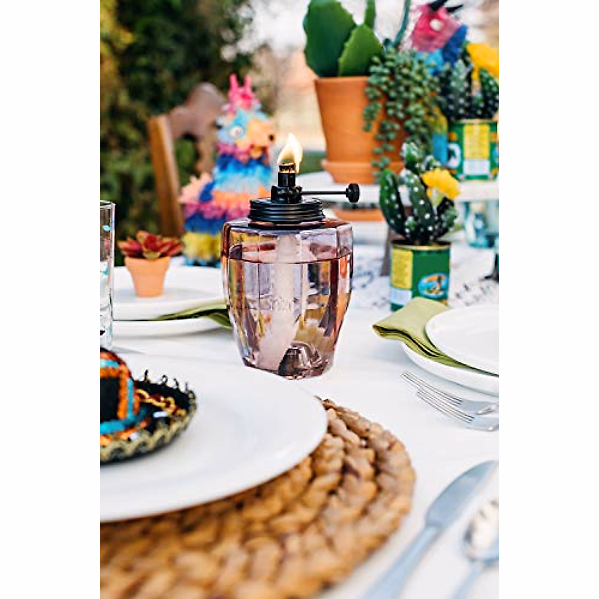 TIKI Brand Adjustable Flame TIKI Torch Glass Pink - Outdoor Decorative Lighting for Patio, Backyard, Lawn, 64 in, 1118019,Red