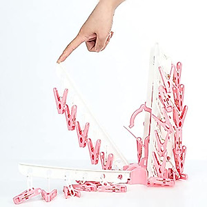 Radefaun Clip and Drip Hanger with 36 Clips Plastic Swivel Hook Portable Folding Drying Rack Baby Clothes Hanger Foldable Travel Accessories for Socks Bras Lingerie Towels Underwear Gloves Pink