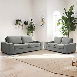 Wichvens 88.58" Oversized Loveseat Sofa for Living Room,Plush Chenille Modern Sofas & Couches with Wide Armrest，Solid Wood Leg and Removable Sofa Cushion,Easy to Install(Light Grey)