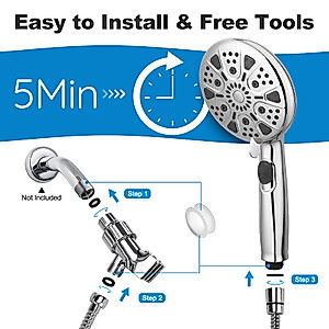 High Pressure Shower Head with handheld, Lanhado 9 Setting Handheld Shower Head with Hose & Adjustable Bracket, High Flow shower heads, Built-in Power Wash to Clean Tub, Tile & Pets, Chrome